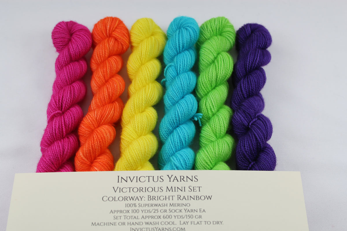 Bright Rainbow Victorious Mini Kit fingering weight yarn – Invictus Yarns