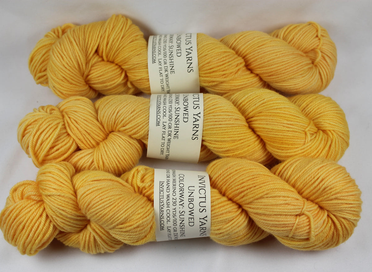 Sunshine Unbowed DK yarn 100% super wash merino – Invictus Yarns